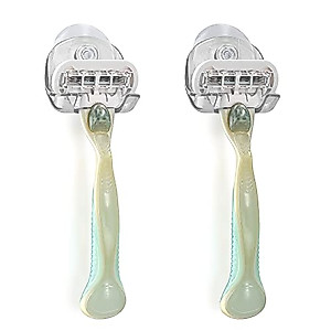 kwmobile 2x Razor Holder with Suction Cup - Self-Adhesive Shaver Wall Mount - Bathroom Organizer for Glass and Tiles - Transparent