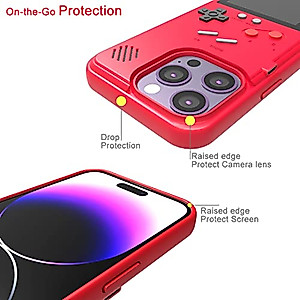 Gameboy Phone Case for iPhone 14 with Tempered Glass Phone Screen Protector,Playable 36 Retro Classic Games, Handheld Video Game Console iPhone Case(for iPhone 14(6.1'), Black)