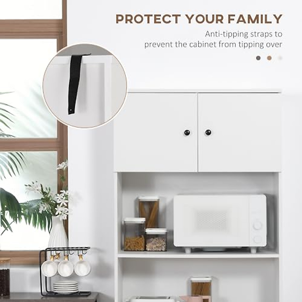 HOMCOM 71" Kitchen Buffet with Hutch, Pantry Storage Cabinet with Shelves, Open Microwave Countertop for Dining Room, Living Room, White