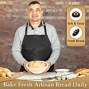 Banneton Bread Proofing Basket Set of 2-9 inch Round & 10 inch Oval Sourdough Basket, Sourdough Bread Kit with Bread Lame, Dough Scraper, Dough Whisk and Linen Liners, Bread Making Tools and Supplies