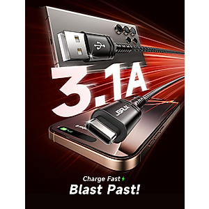 JSAUX USB C Cable [2-Pack 6.6ft], USB A to USB Cord 3.1A Fast Charging Compatible with iPhone 16/16 Plus/16 Pro/16 Pro Max/iPhone 16e/iPhone 15 Series, Samsung S20 S10 S9, Note 20 10, Car Play -Black