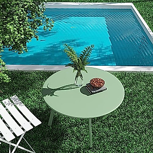 Nalupatio Patio Round Outdoor Coffee Table Side Table Round end Table Weather Resistant Steel Large/Normal Round End Table Outdoor Side Table for Balcony, Porch, Deck, Poolside Yard Garden