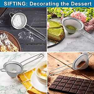 Fine Mesh Strainer Set of 2, P&P CHEF 3.3” Stainless Steel Conical Sieve Tea Strainer with Long Handle for Kitchen, Filtering Tea, Coffee, Cocktail, Juice, Healthy & Dishwasher Safe, (Silver)