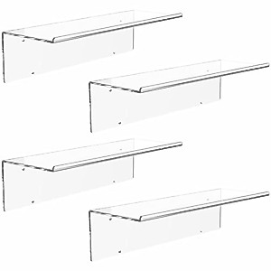 Invisible Acrylic Floating Shelves for Funko Pop Lego Sets Collectibles Bookshelf Figures Plant Picture Photo Modern Wall Ledge Floating Shelf for Bedroom Decor Living Room Wall Mounted Set of 4