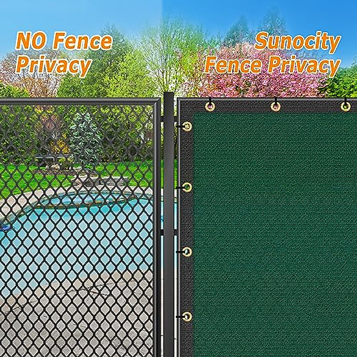 Sunocity 8ft x54ft Customized Size Privacy Fence Screen, 90% Blockage Heavy Duty 170 GSM Fencing Mesh Net Cover for Outdoor Wall Garden Yard Backyard Cable Zip Ties Included Dark Green
