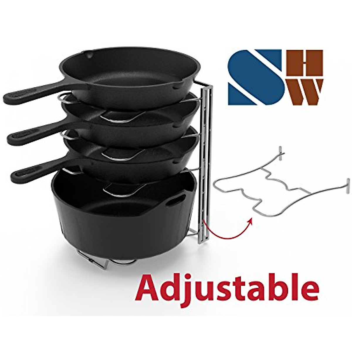 Simple Houseware 5 Adjustable Pot and Pan Organizer Rack, Chrome