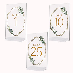 1 Set 1-25 of Elegant Clear Table Numbers, Wedding Table Numbers with A Gift Of 25 Advice and Wishes Cards for the New Mr and Mrs, Wedding Signs, Acrylic Table Numbers for Wedding, Geometric Design