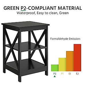 Yaheetech Black End Table Set of 2, 16x16x24 in Sturdy 3-Tier Side Tables with Storage Shelf & Solid Wood Legs, 2Pcs X-Design Modern Sofa Side Table for Living Room Office, Easy Assembly