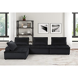 Lilola Home Anna Black Velvet 4-Seater Modular Sofa