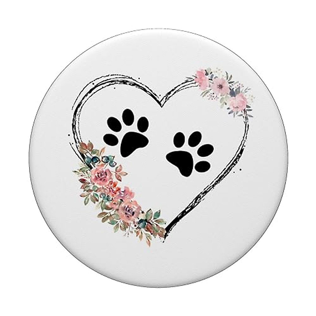 Dog Heart With Paw Prints And Flowers On White PopSockets Standard PopGrip