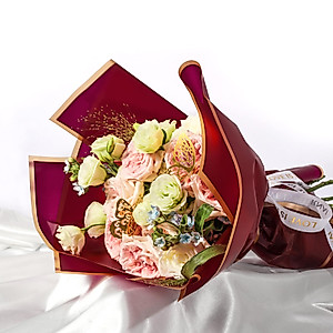 NESCCI 20 Sheet Flower Wrapping Paper - Waterproof Floral Bouquet Wrapping Paper, Florist Supplies Packaging Paper for Wedding Birthday Gift DIY (Wine Red)