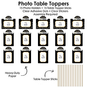 Big Dot of Happiness Adult Happy Birthday - Gold - Birthday Party Picture Centerpiece Sticks - Photo Table Toppers - 15 Pieces