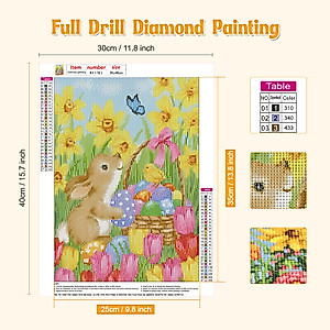 NAIMOER Easter Bunny Diamond Painting Kits for Adults,Easter Rabbit with Flowers Diamond Painting Kits, DIY 5D Full Drill Diamond Painting Easter Eggs Diamond Art Kits Craft for Home Decor 30x40cm