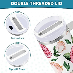 Adornlife Flower Pink Rose 30 oz Tumbler with Handle and Straw Lid, 100% Leak-proof Travel Coffee Mug, Stainless Steel Insulated Cup For Beverages, Cupholder Friendly