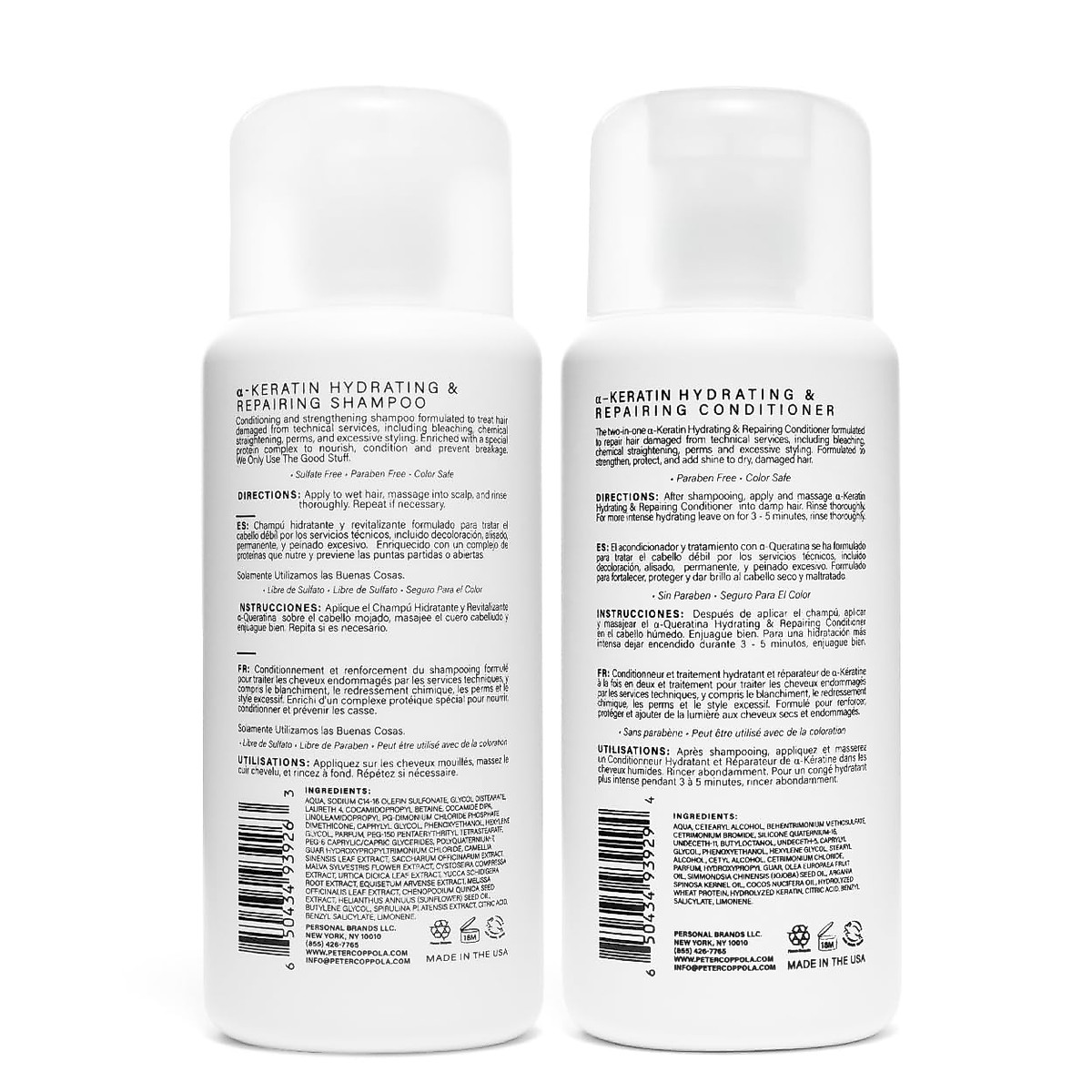 Peter Coppola a-Keratin Hydrating & Repairing Shampoo and Conditioner Duo - Strengthen and Repair Damaged Hair - Nourishes Hair for Soft Shiny Hair 10 oz