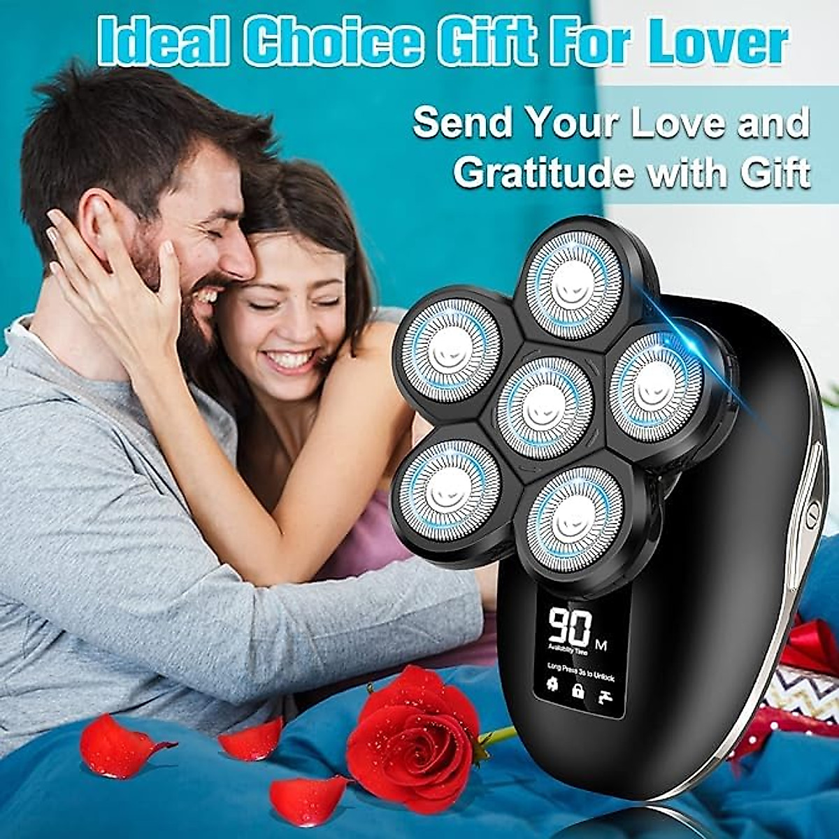 Electric Head Shaver for Bald Men, 6 in 1 Mens Electric Head Razor Bald Head Shaver Cordless Electric Razor Men, IPX7 Wet/Dry Waterproof Men's Rotary with Head Shavers Kit LED Display Silver