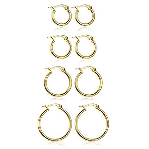 LOYALLOOK Gold Hoop Earrings Stainless Steel Rounded Small Hoop Earrings Set for Women Cute Huggie Earrings Nickel Free 10/12/15/20MM