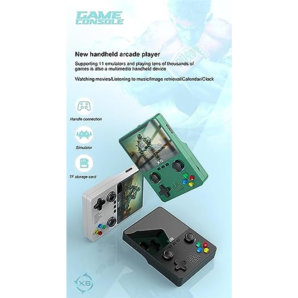 X6 Handheld Game Console, Retro Game Console Built-in 32GB 10000+ Classic Games, 3.5-inch OCA IPS Screen, Dual 3D Joystick, 11 Emulators, Handheld Gaming Console Support TV Output,Green