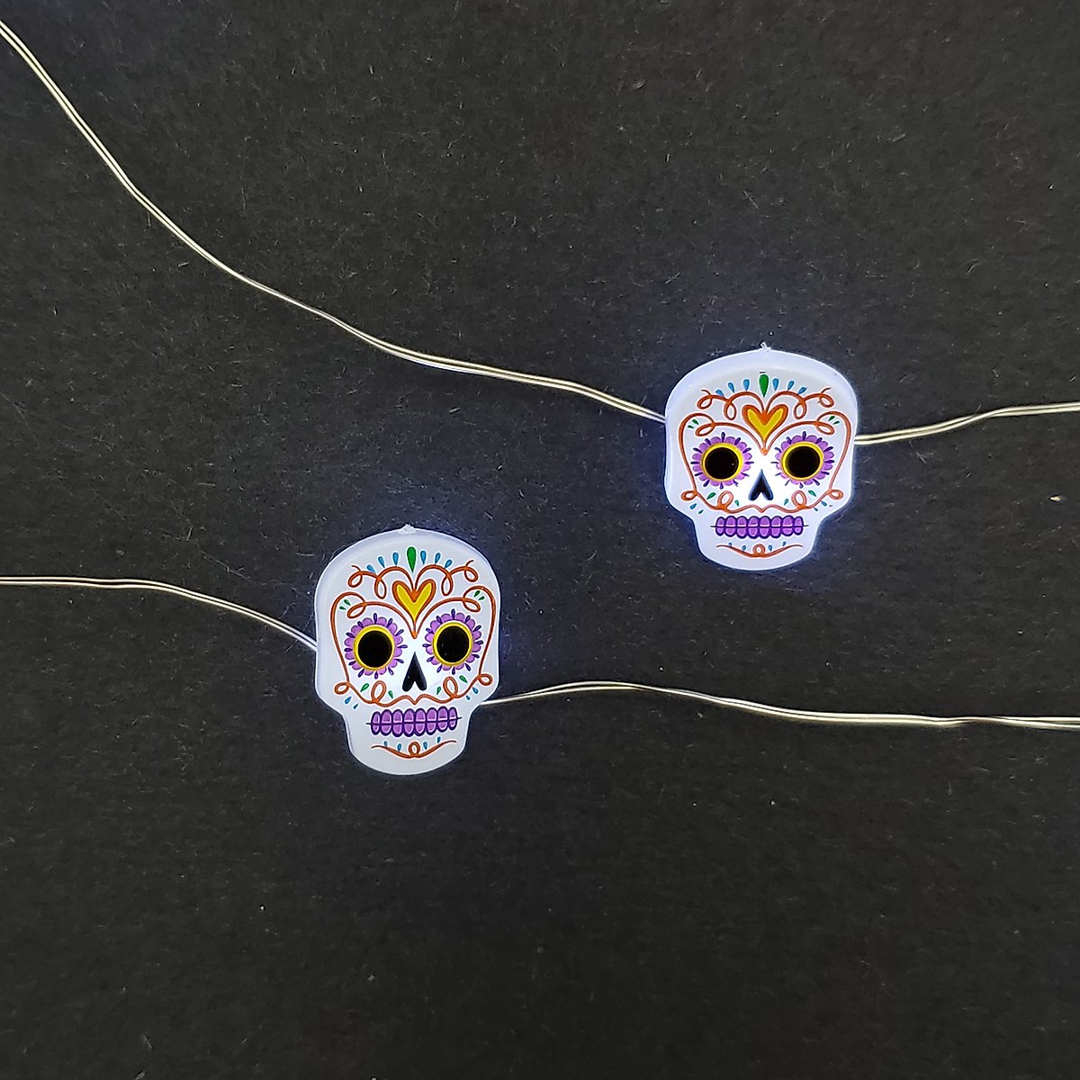 LumaBase Battery Operated LED Fairy String Lights with Sugar Skull Motif - Set of 2