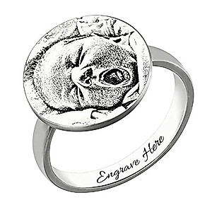 LONAGO Personalized Photo Ring Engraved Picture Stackable Ring Gift For Women (Silver, sterling-silver)
