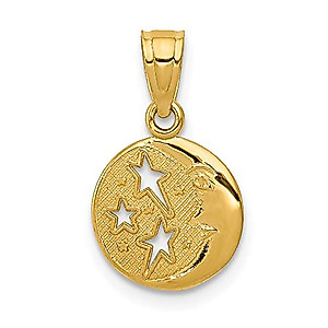 IceCarats 14K Yellow Gold Crescent Moon Stars Necklace Charm Pendant 20mm x 13mm Only