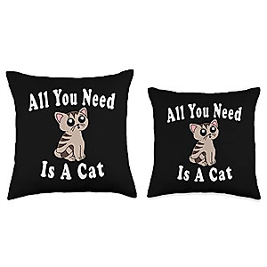 Cat Cats Kittens Kitty Pets Funny Designs All You Need Funny Cat Throw Pillow, 18x18, Multicolor