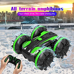 ShuQiaoSi Amphibious RC Car Remote Control Boat for Kids,Water Land Beach Car 2.4 GHz 4WD RC Stunt Truck Toys for 6-12 Year Boys Girls Christmas Birthday Gifts