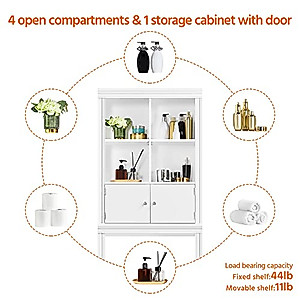 Yaheetech Over The Toilet Storage with 4 Open Storage Compartments and 2 Doors Cabinet, Freestanding Toilet Organizer for Bathroom, D8xW24xH67.5 in
