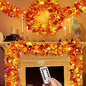 OCATO 2 Pack Fall Decor Thanksgiving Decorations for Home Table Decor Fall Garland Leaves with 40LED String Lights Timer Indoor Outdoor Fall Decorations for Home Porch Autumn Halloween Christmas Decor