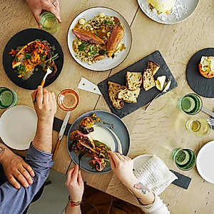 3 Pack Slate Cheese Boards, 12 x 12 Inch Slate Cheese Tray Round Charcuterie Boards Serving Tray Slate Platter Display Chalkboard with Soapstone Chalk for Serving Cheese, Appetizer, Sushi
