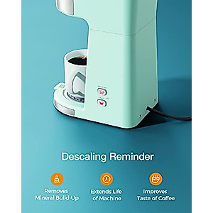 Famiworths Single Serve Coffee Maker for K Cup & Ground Coffee, With Bold Brew, One Cup Coffee Maker, 6 to 14 oz. Brew Sizes, Fits Travel Mug, Oyster Green