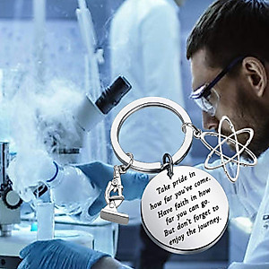 FUSTMW Science keychain Chemistry Science Gifts Atom Microscope Keychain Scientist Physicist Chemist Graduation Gift Biology Jewelry Science Lovers Gift (Science keychain)