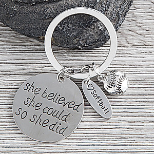 Infinity Collection Softball Keychain for Girls, Softball Accessories, Inspirational She Believe She Could, So She Did Charm, Softball Jewelry, Softball Stuff for Teens