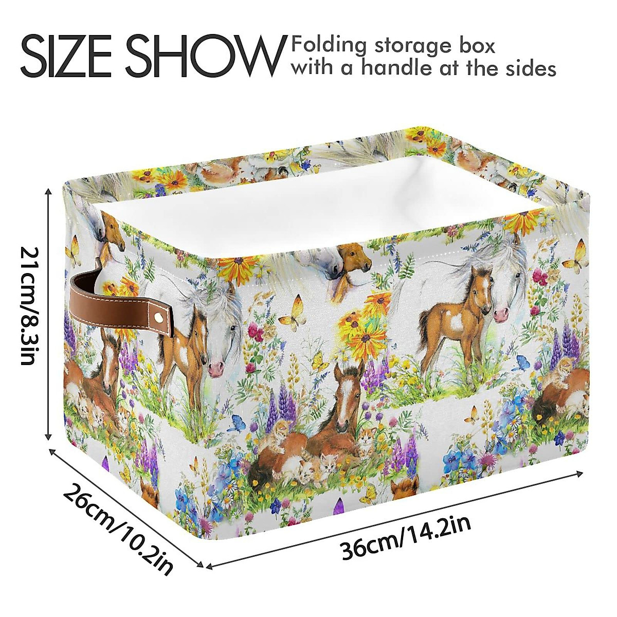 Kigai Storage Basket Field Horses Foldable Canvas Laundry Baskets Bin Waterproof Inner Layer with Sturdy Handles for Toy Nursery Blanket Clothes 1 Pack