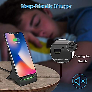 VersionTECH. Wireless Charger with Cooling Fan, Qi-Certified 15W Max Wireless Fast Charging Stand, Compatible with iPhone 13/13 Pro/13 Mini/13 Pro Max/12/SE 2020/11,Samsung Galaxy S21/S20/Note 10/S10