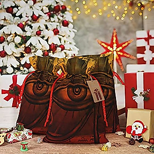 Drawstrings Christmas Gift Bags Egyptian-Eye-Egypt-Orange Presents Wrapping Bags Xmas Gift Wrapping Sacks Pouches Medium