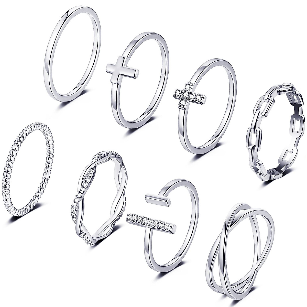 Honsny 14K Gold Plated Stacking Rings Set for Women, Stackable Knuckle Thumb Rings Thin Dainty Silver Rings for Teen Girls Wedding Eternity Band Simple Rose Gold Ring Size 4-11