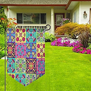 Mexican Talavera Tile Pattern Premium Garden Flags - Garden Decoration Flags/Yard Decoration Flags/Outdoor Garden Flags/Two Shapes Available