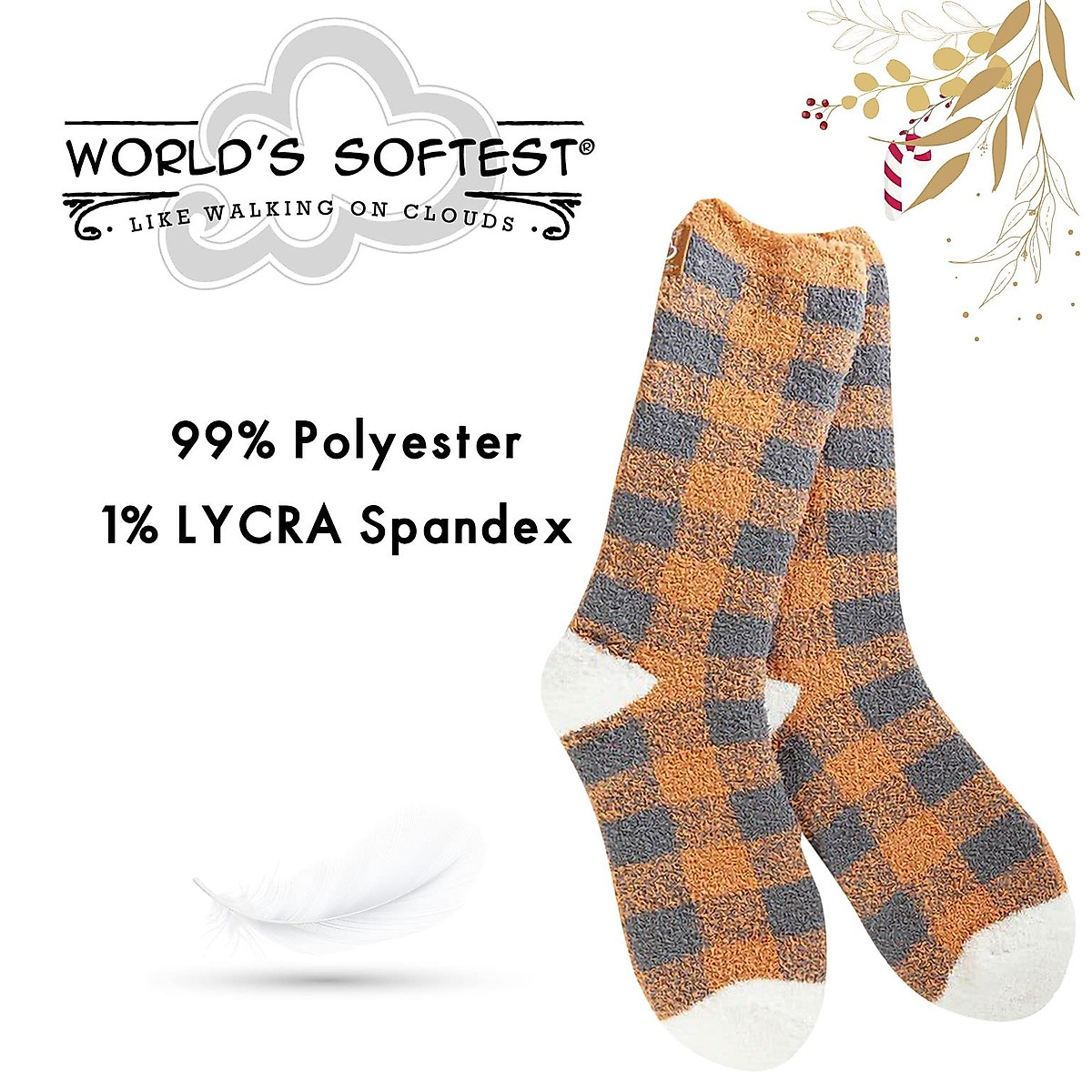 World's Softest Cozy Collection Crew Socks - Smooth Multi Colors Cozy Socks - Knit Top Holiday Spirit Fashion Socks (Fall Gingham)