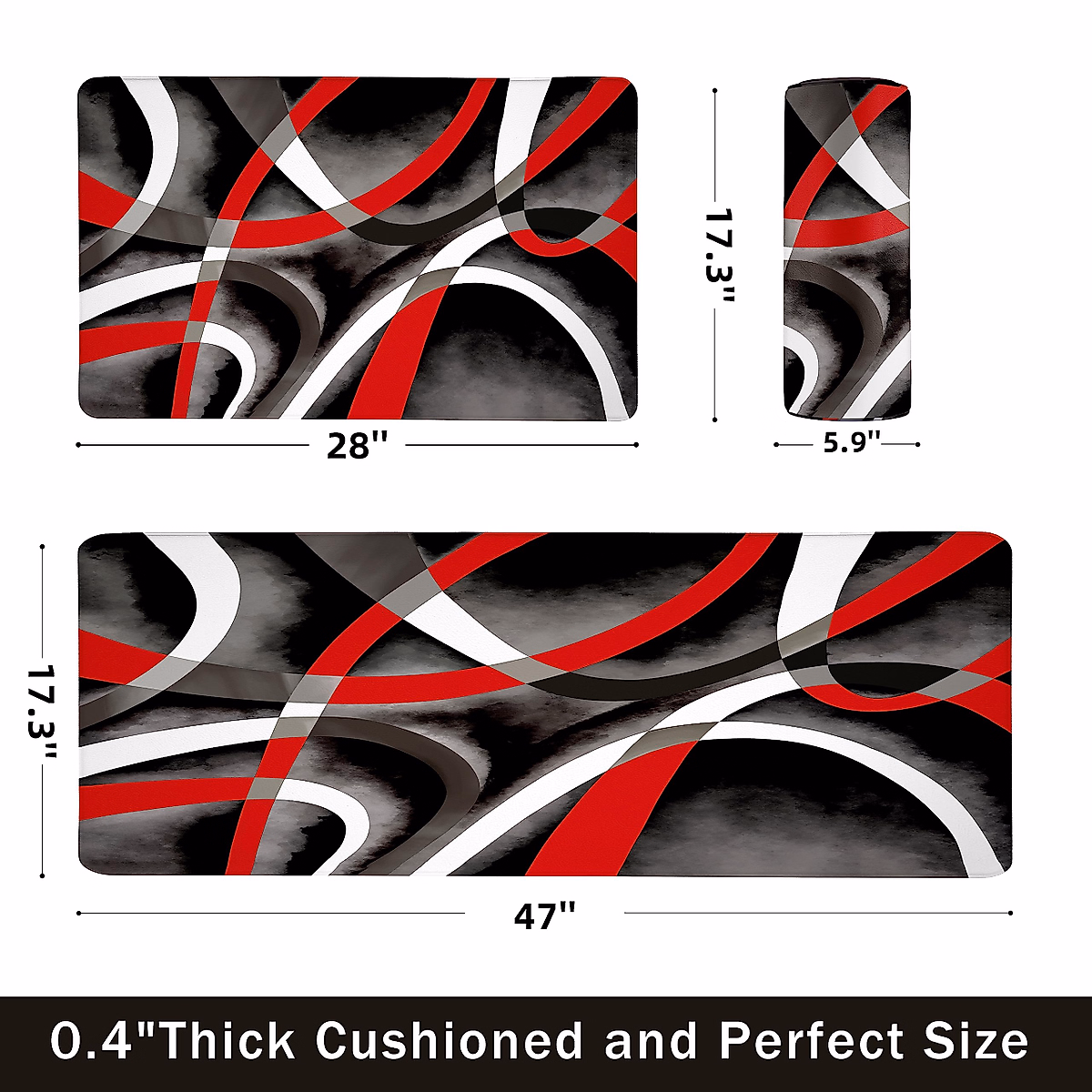 Kitchen Mats for Floor red Kitchen Rugs Modern Abstract Circle Anti Fatigue Kitchen Mats Waterproof Floor Mats Cushioned Non-Skid Standing Mats for Laundry, Office, Set of 2,17.3 x 28+17.3 x 47 Inch