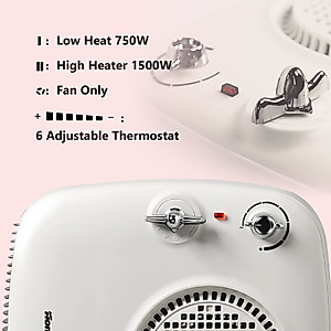 Portable Fan Heater, Homeleader 750W/1500W Electric Space Heater with Adjustable Thermostat, Room Heater for Home Office Q7