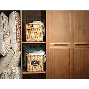 Storage Basket with Wooden Handles Made of Water Hyacinth Woven - Farm, Drawer, Wardrobe, Warehouse, Multipurpose Collapsible Storage Organizer, 4-Pack,Natural Water Hyacinth Color, Ellinia