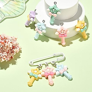 LiQunSweet 30 Pcs 5 Colors Opaque Resin Star Magic Stick Charms Magic Wand Fairy Tale Charms for Birthday Party Halloween Christmas Princess Cosplay