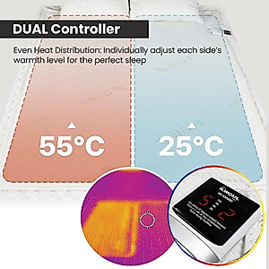 Heated Mattress Pad, Machine Washable, Auto 15 Hours Shut Off, 5 Heating Setting, Radiation Blocking, Wicking AeroSilver Material, Bed Warmer with Dual Controller, UL Listed (Double)