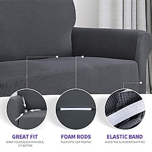 ZNSAYOTX Super Stretch Couch Cover (72"-92") Universal Sofa Covers with Elastic Bottom, Dog Cat Pets Friendly Washable Furniture Protector Fitted Sofa Slipcovers Stay in Place (Dark Grey, Sofa)