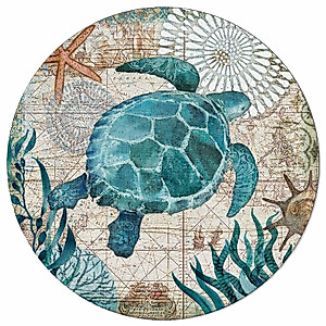 Libaoge Round Area Rugs 5 ft Diameter Indoor Aloha Mats Sea Turtle Ocean Animal Nautical Map Soft Living Room Bedroom Unique Carpet Woman Yoga Mat Home Decor