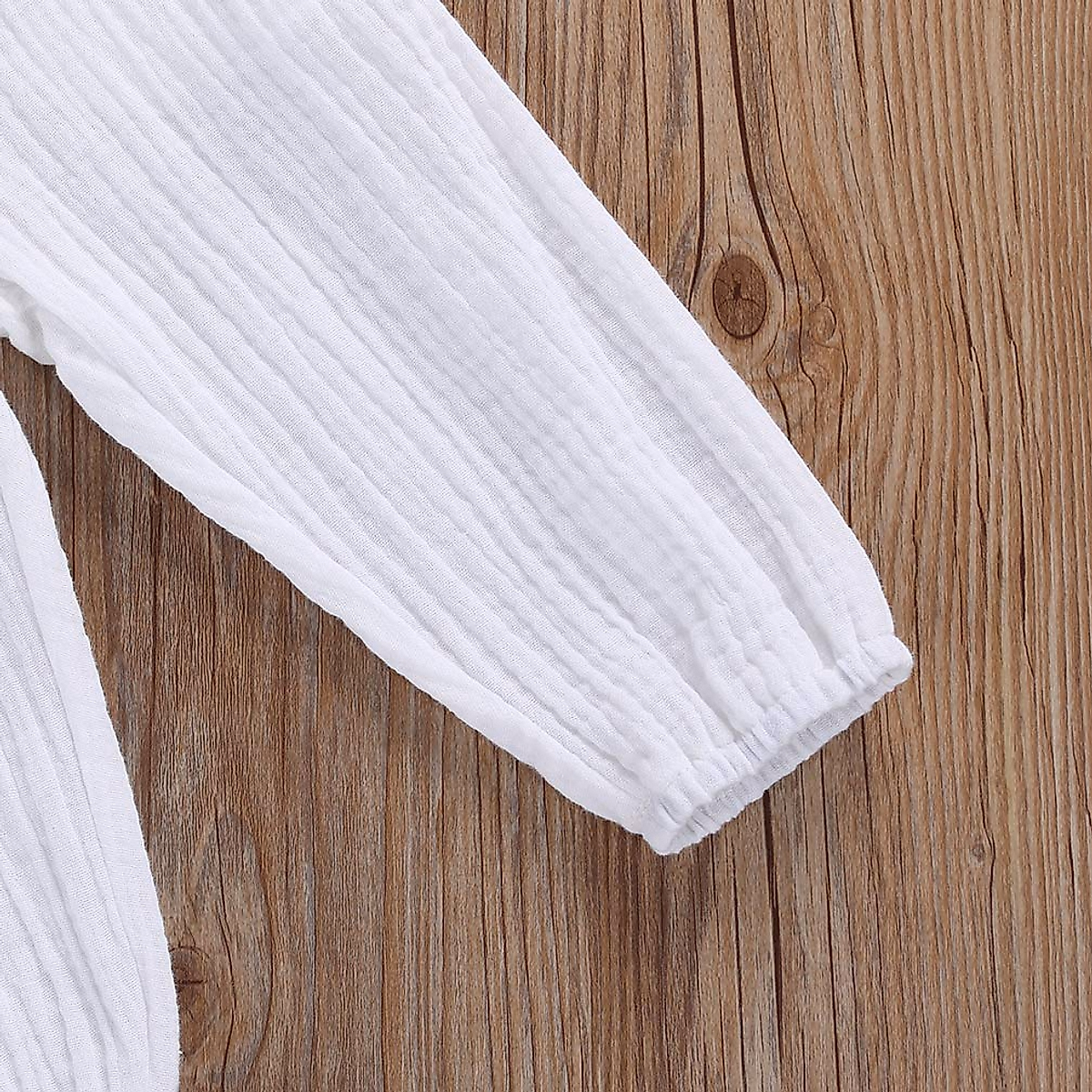 Toddler Baby Boy Girl Cotton Linen Pants Set Solid Long Sleeve T Shirt Top Drawstring Elastic Waist Pants Outfit (A-White, 12-24M)