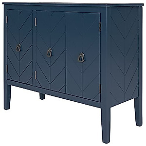 XD Designs Wood Console Table Sofa Table, Sideboard Buffet Storage Cabinet with 2 Adjustable Shelf, Vintage and Unique Medieval Style, Accent Furniture, Easy to Assemble (Navy Blue-1)