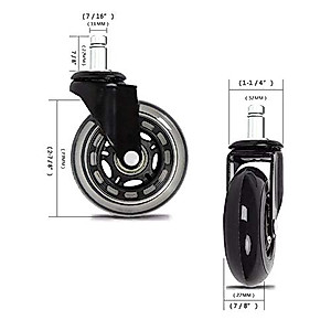Office Chair Caster Wheels Set of 5 Heavy Duty & Safe for All Floors Including Hardwood 3" Rubber Replacement for Desk Floor Mats