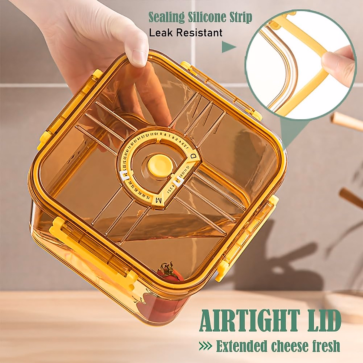 Sliced Cheese Container with Airtight Lid for Mini Fridge BPA-Free Kitchen Plastic Storage Deli Cheese Slices Stackable Store Date Record Function Keeps Cheese Fresh Longer (Yellow)